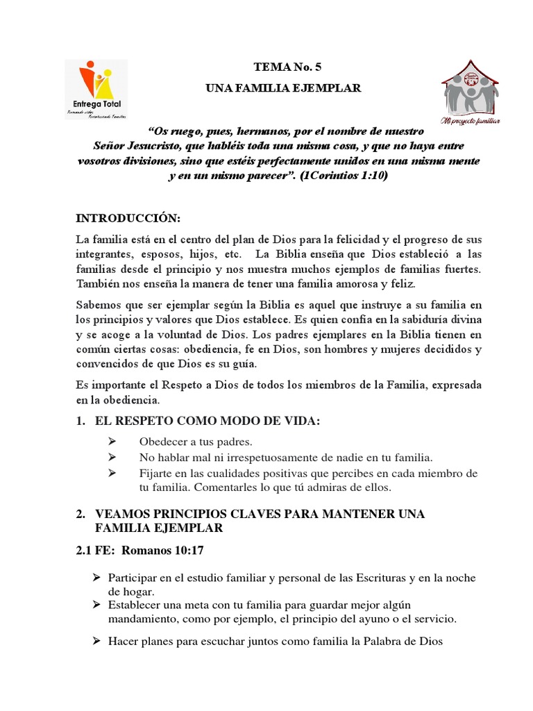 Tema No. 5 Una Familia Ejemplar | PDF | Dios | Oración