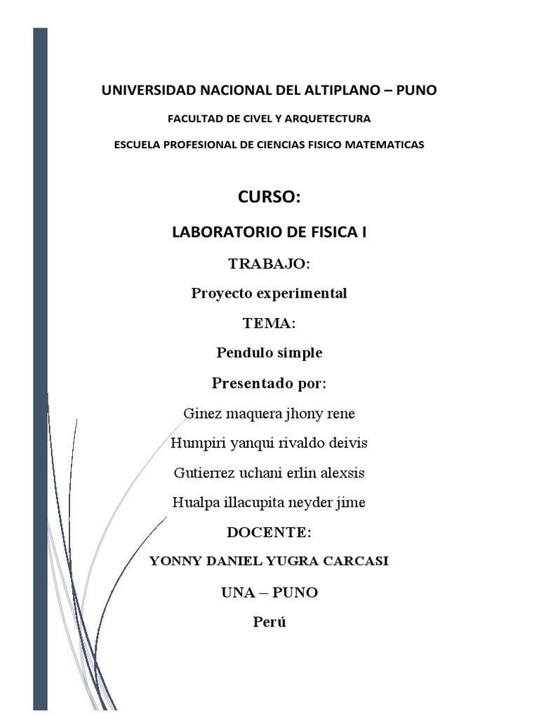 Proyecto Experimental de Péndulo Simple | PDF | Péndulo | Mecánica