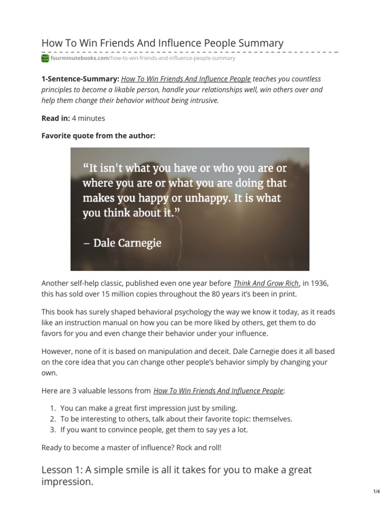How To Win Friends and Influence People Summary | PDF | Psychology ...