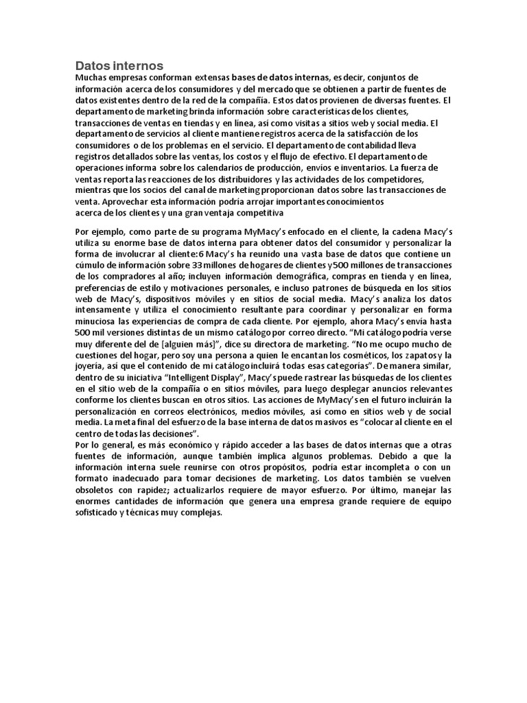 Datos Internos Informacion de Datos Del Marketing | PDF | Marketing | Informática