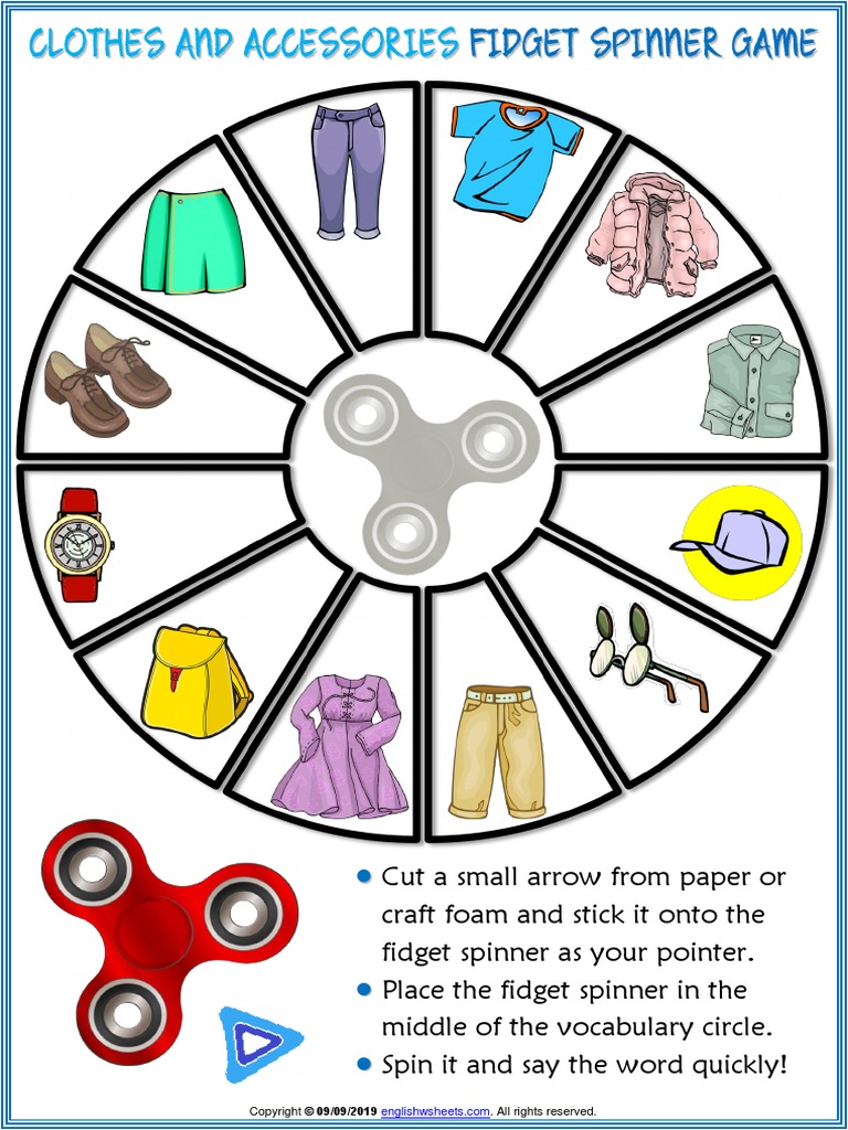 Clothes and Accessories Vocabulary Esl Printable Fidget Spinner Game ...