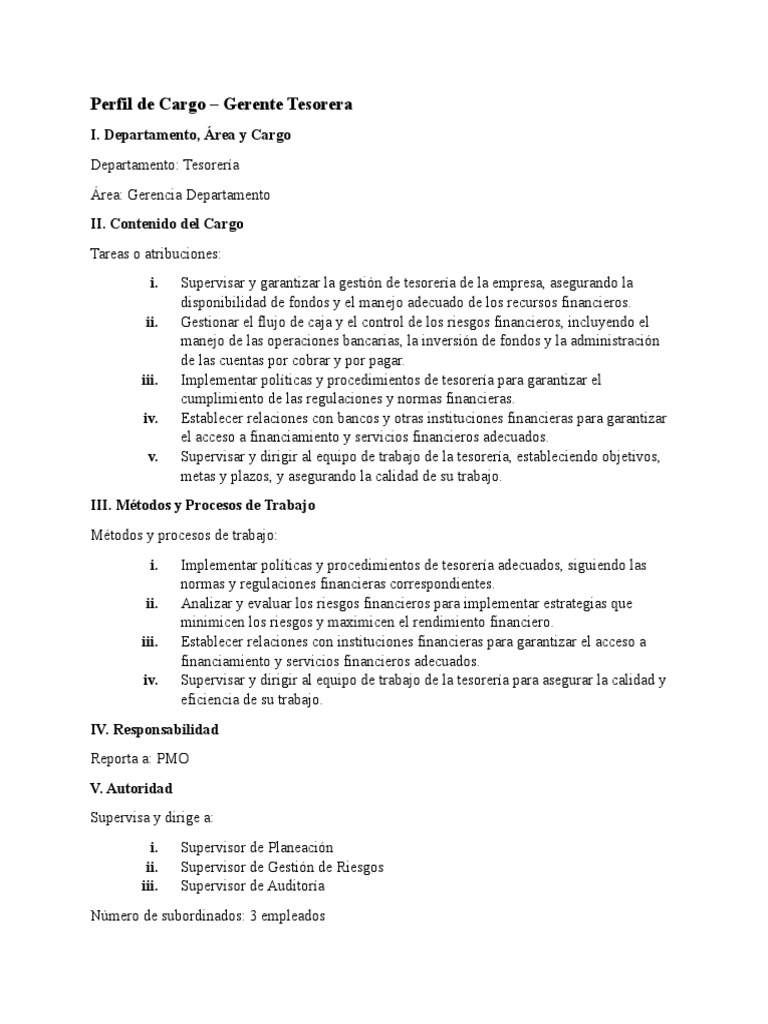 Supervisor de Tesorería: Perfil y Funciones | PDF | Auditoría | Economias