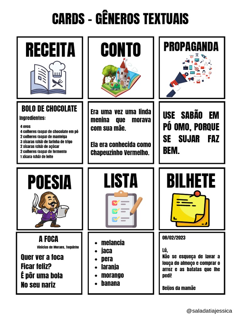 CARDS GENEROS TEXTUAIS 1 9al9d0 | PDF | Chocolate | Alimentos