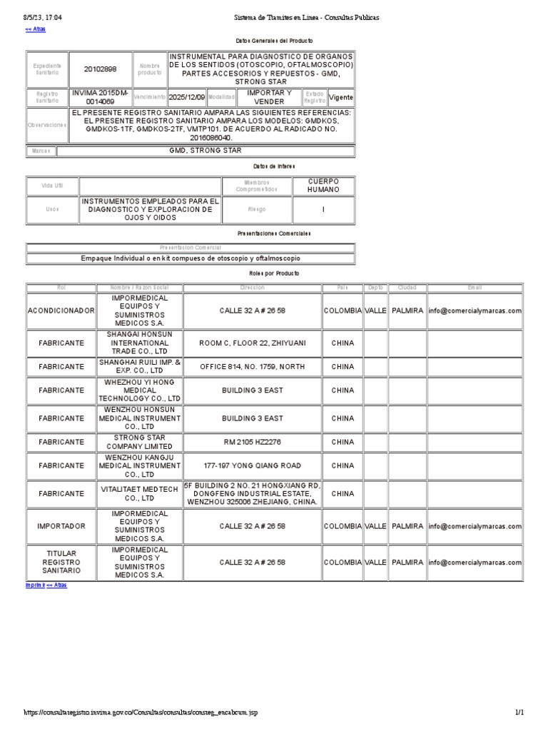 Invima Equipo e Organos GMD Strong Medical | PDF