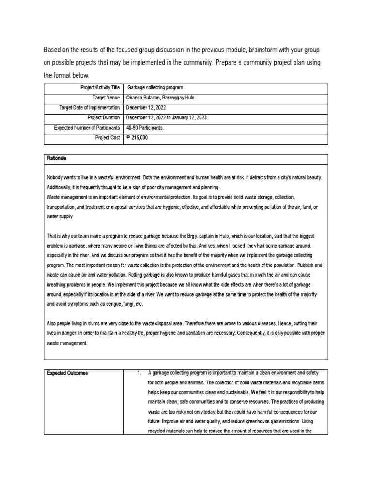 Community Project | PDF | Waste Management | Municipal Solid Waste