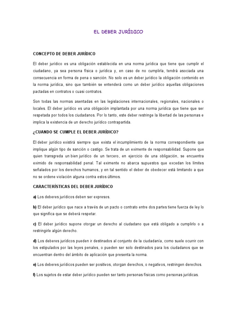 Concepto y Clasificación del Deber Jurídico | PDF | Ciencias Políticas ...