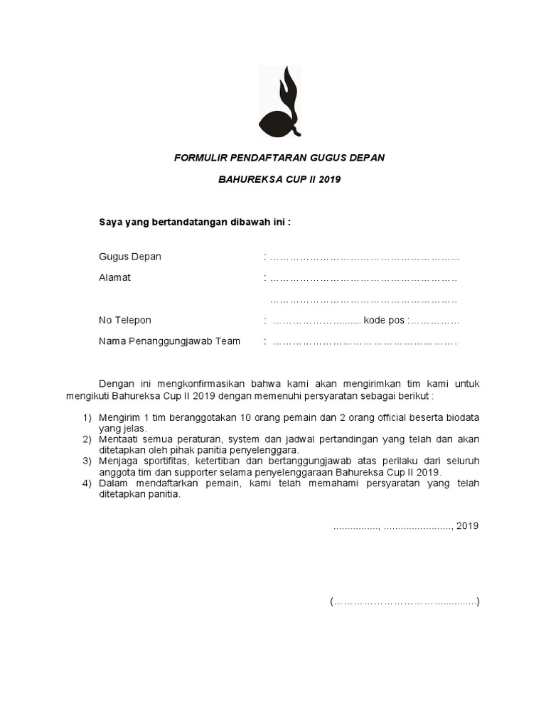 Formulir Pendaftaran Bahureksa Cup II 2019 | PDF | Karier & Perkembangan