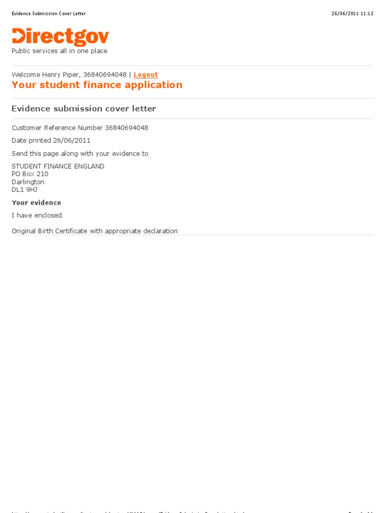 Evidence Submission Cover Letter | PDF