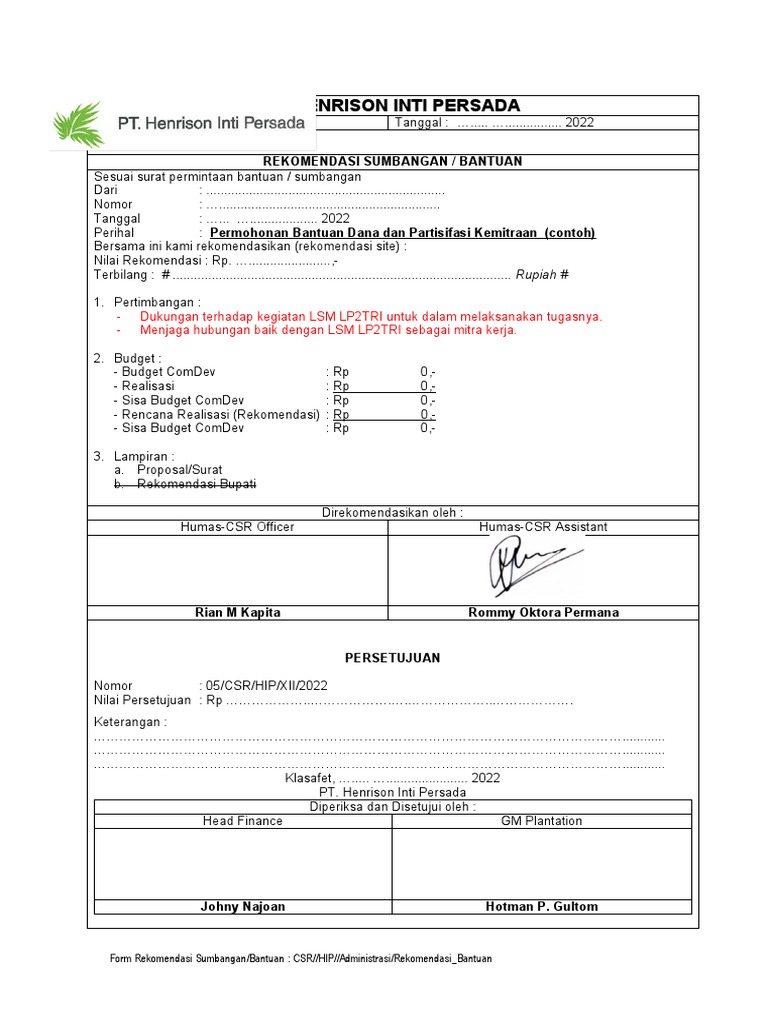 Rekomendasi Bantuan CSR PT Henrison | PDF