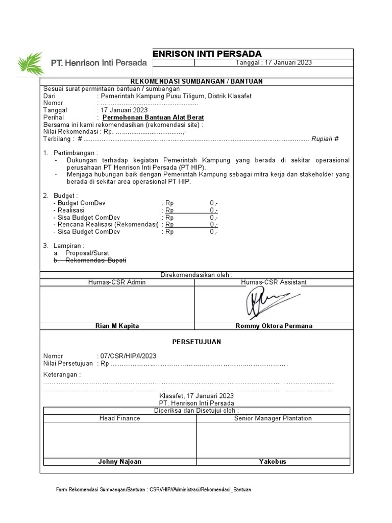 Rekomendasi Bantuan Alat Berat PT HIP | PDF | Karier & Perkembangan