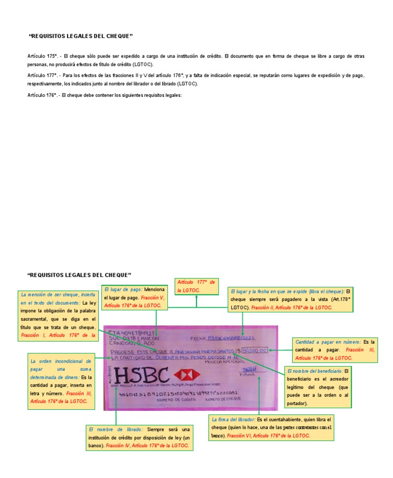 Requisitos Legales del Cheque | PDF | Cheque | Dinero