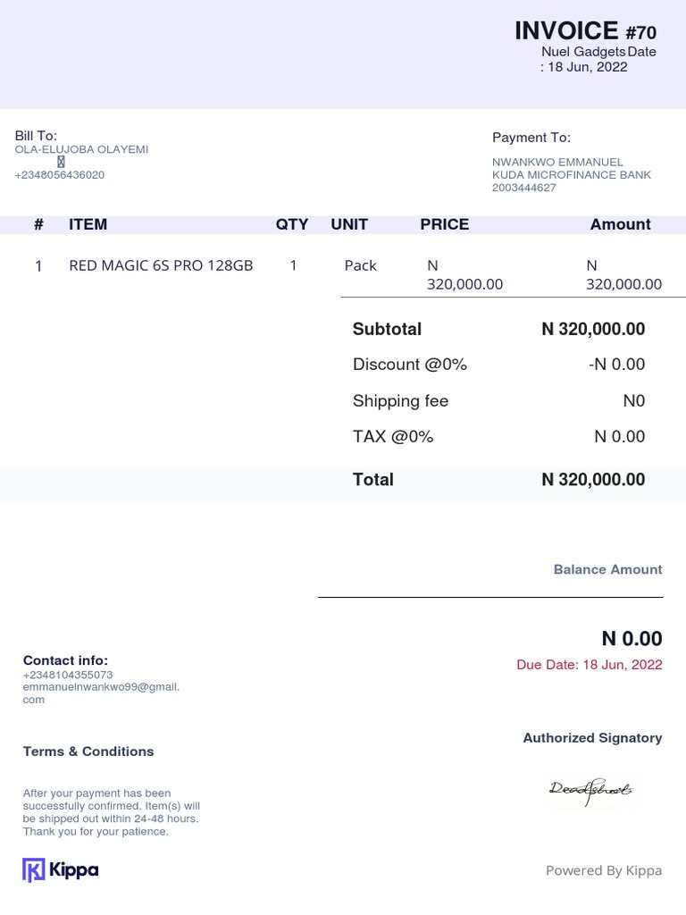 Invoice: # Item QTY Unit Price Amount | Download Free PDF | Payments ...