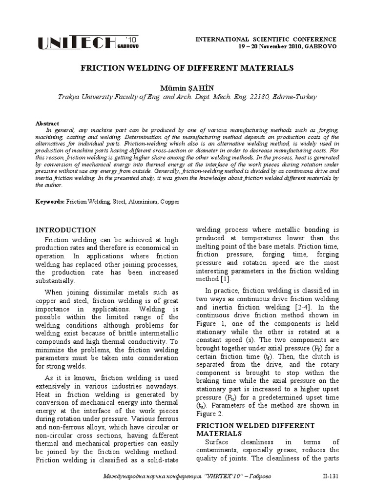 Friction Welding Copper to Aluminium | PDF | Construction | Welding