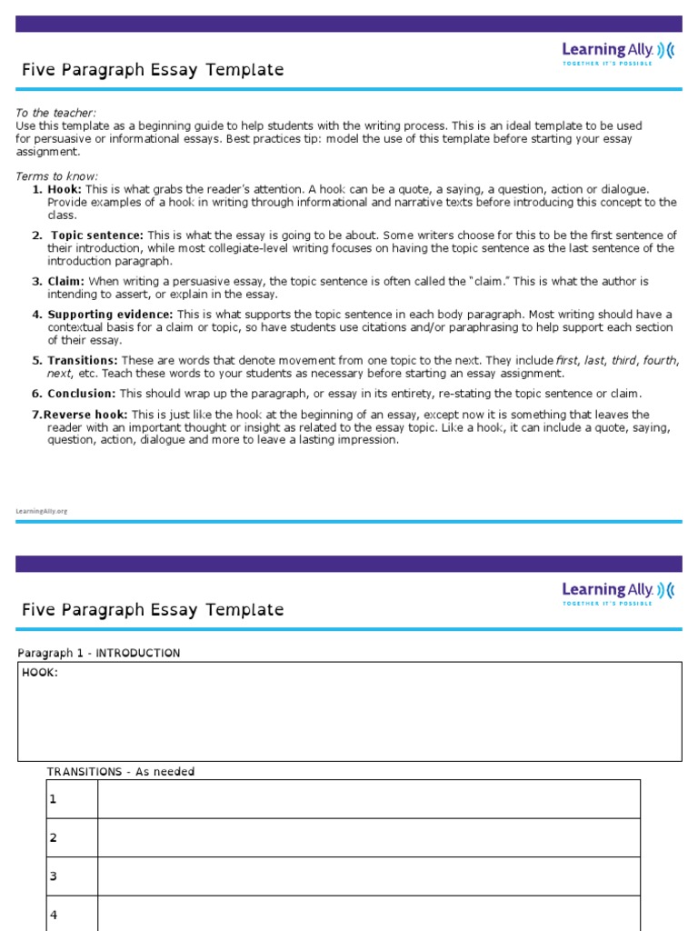 LA_5-Paragraph-Essay-Template | PDF | Essays | Paragraph