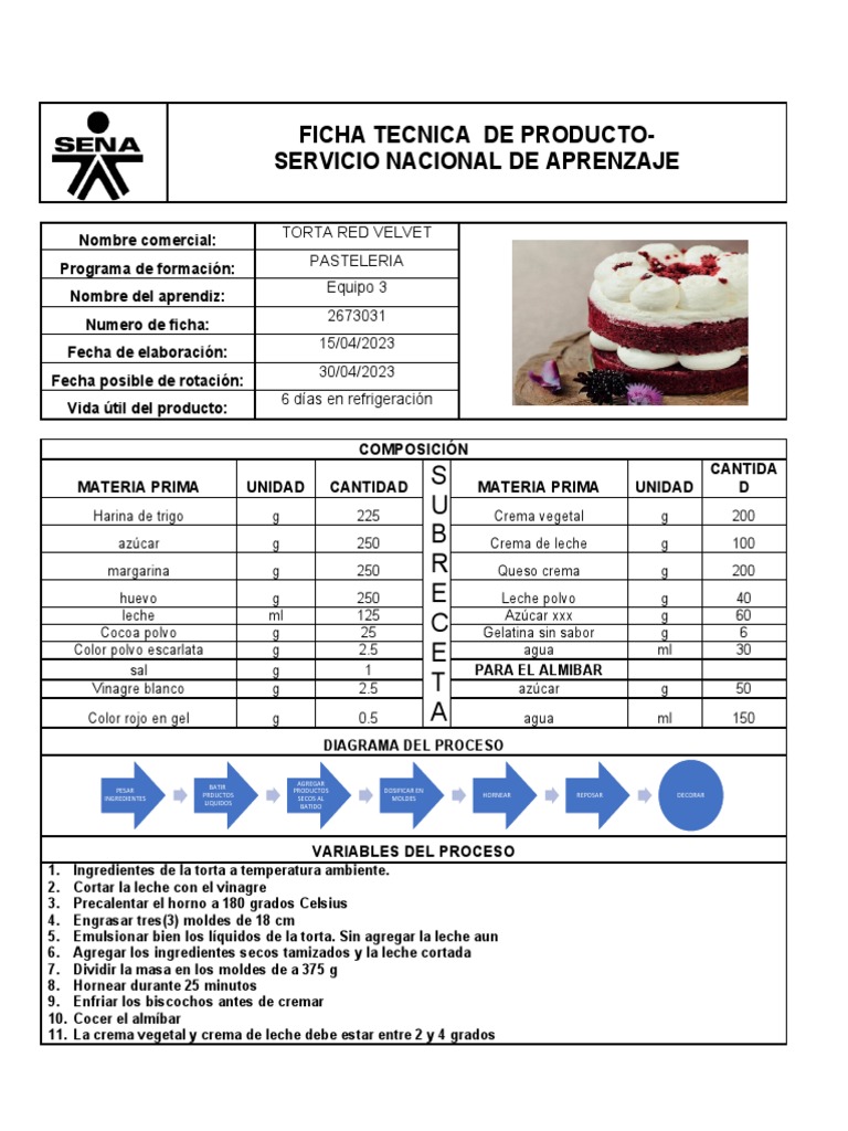 Ficha Tecnica Pasteleria | PDF