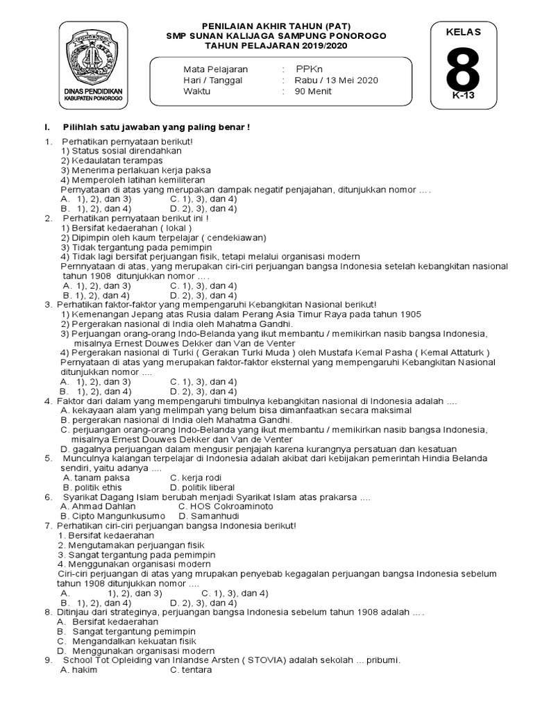2 SOAL PAT PPKN K-8 | PDF