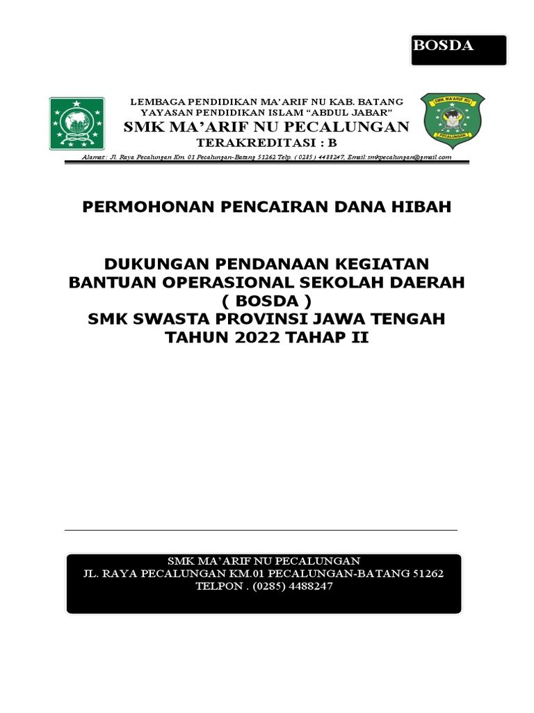 Permohonan Pencairan Dana Hibah BOSDA | PDF