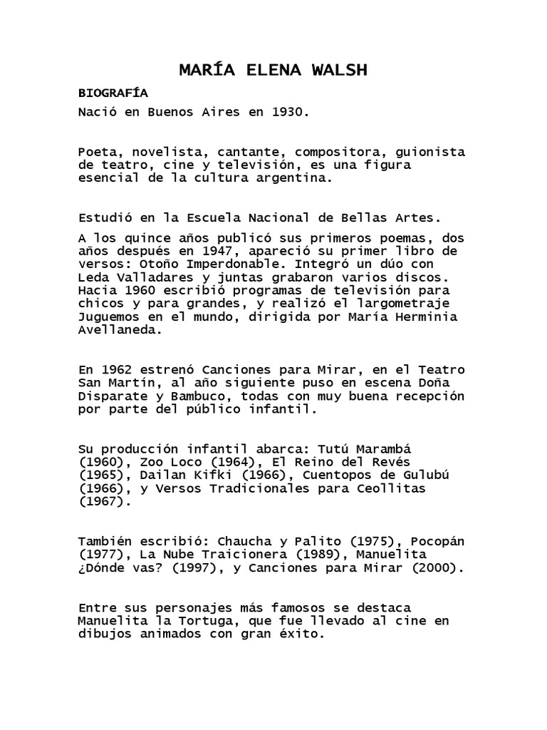 María Elena Walsh Biografía | PDF