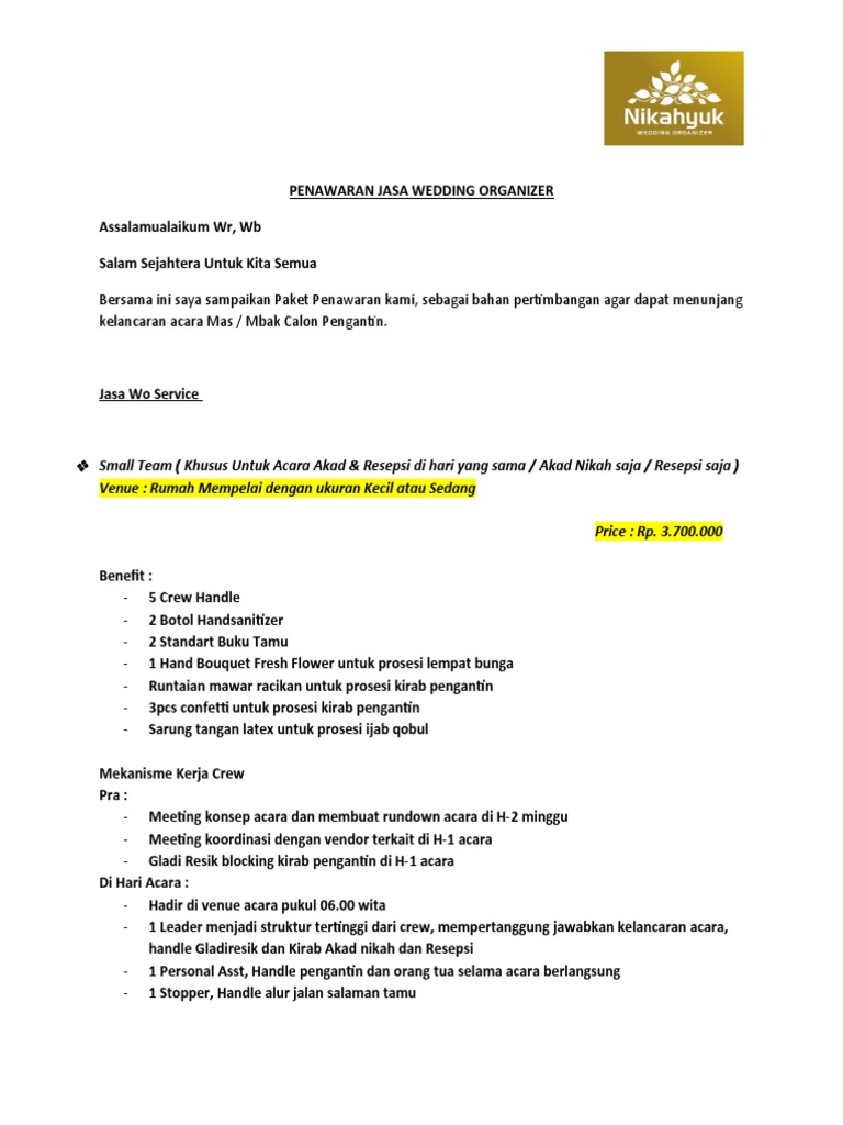 Penawaran Jasa Wedding Organizer | PDF