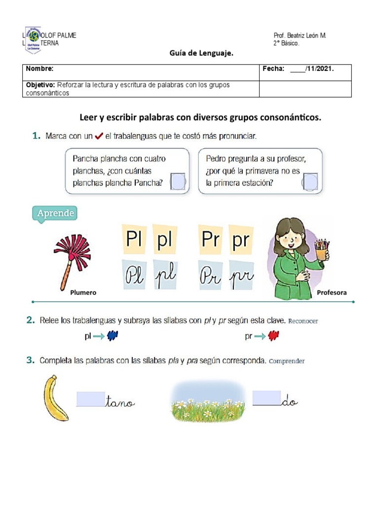 Guia Reforzamiento N5 Grupos Consonanticos | PDF