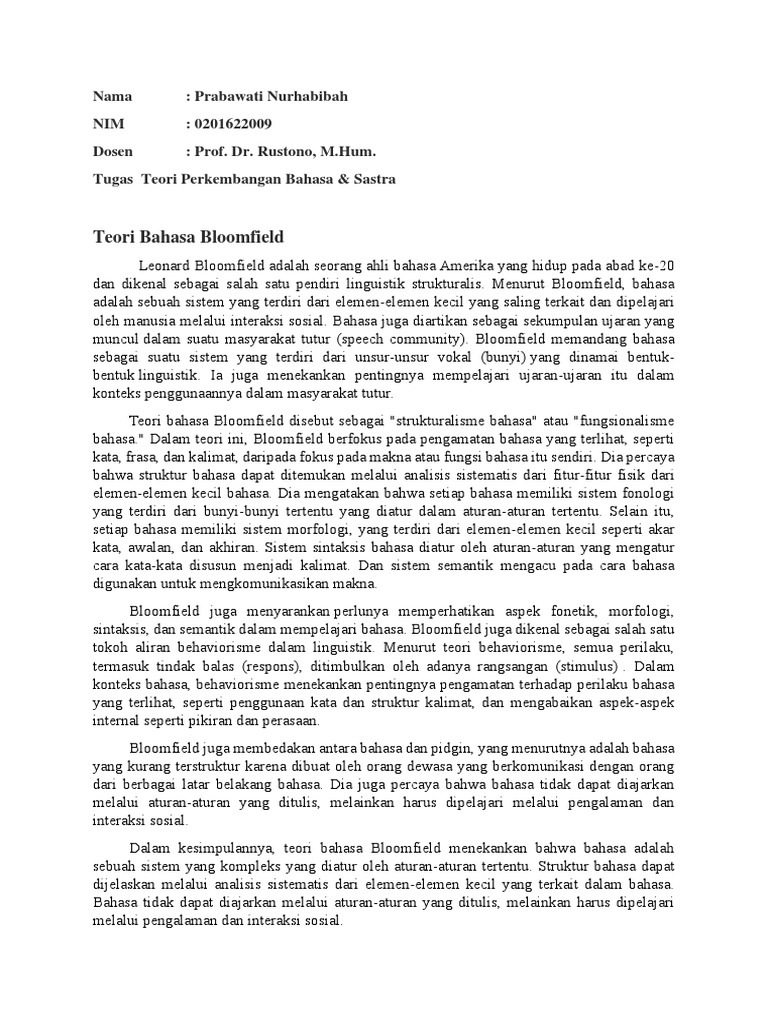 Prabawati Nurhabibah - Teori Bloomfield | PDF | Seni & Disiplin Bahasa