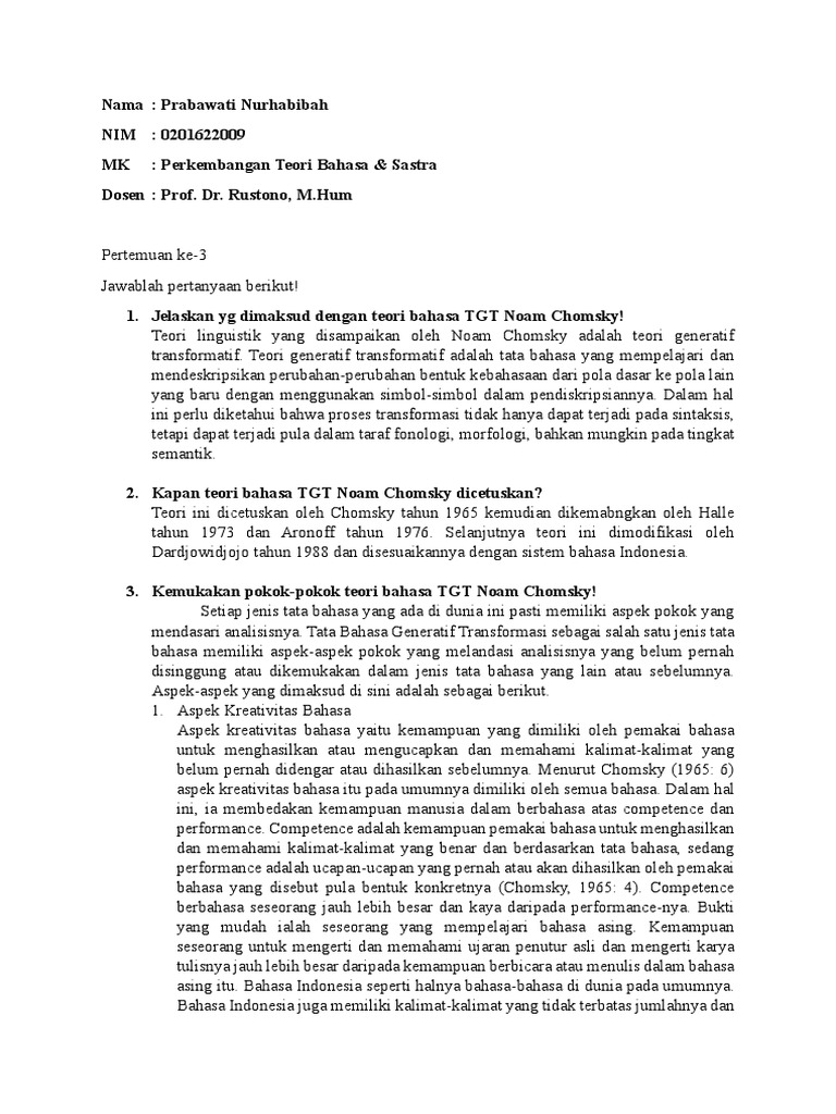Teori Bahasa TGT Chomsky dalam Linguistik | PDF