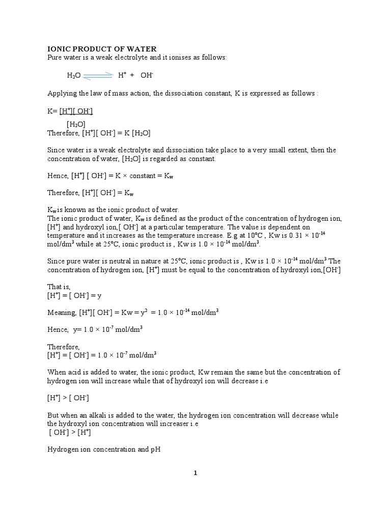 Ionic Product Constant of Water Explained | PDF | Ph | Acid ...
