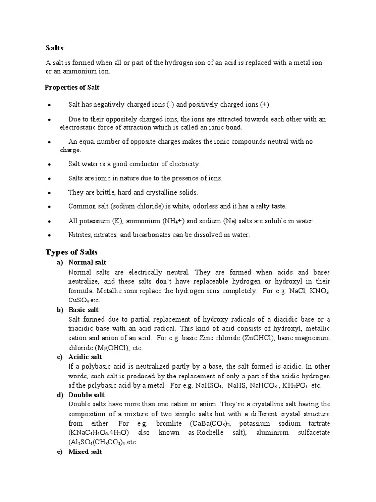 100L Lecture 4 Salts | PDF | Salt (Chemistry) | Ion