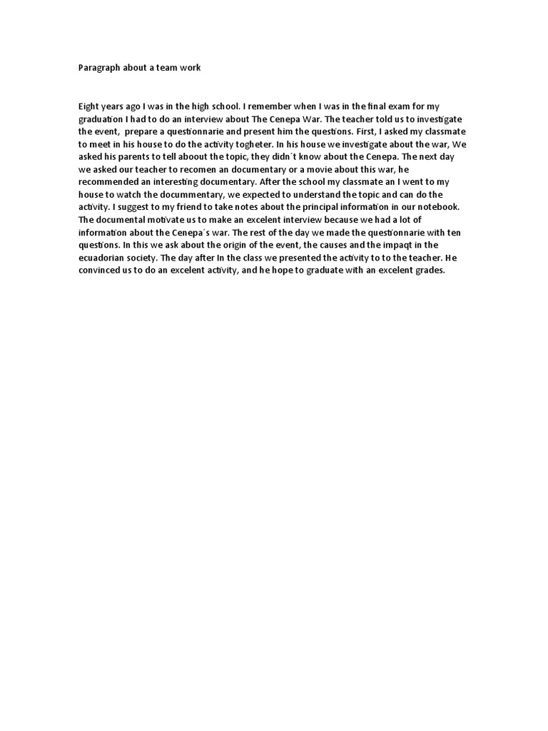 Paragraph About A Team Work | PDF