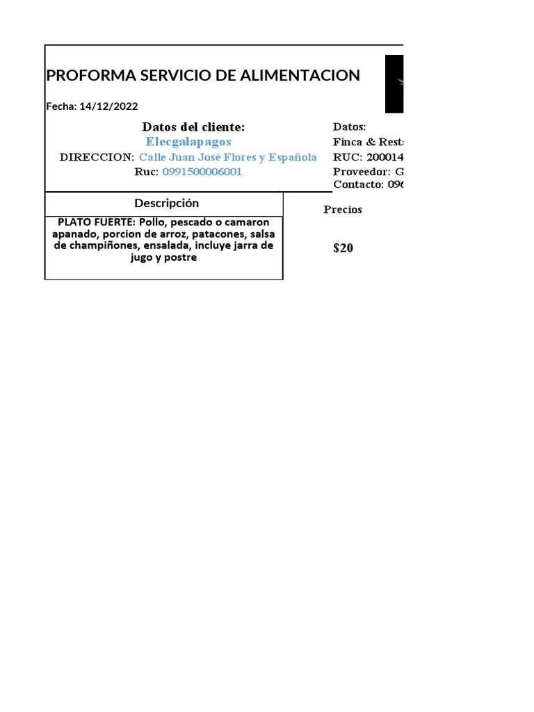 PROFORMA SERVICIO DE ALIMENTACION | PDF