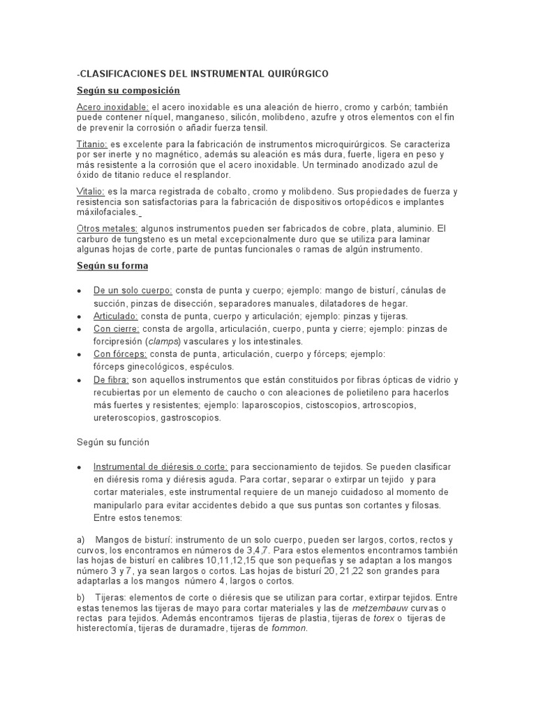 Clasificaciones Del Instrumental Quirúrgico | PDF | Acero inoxidable ...