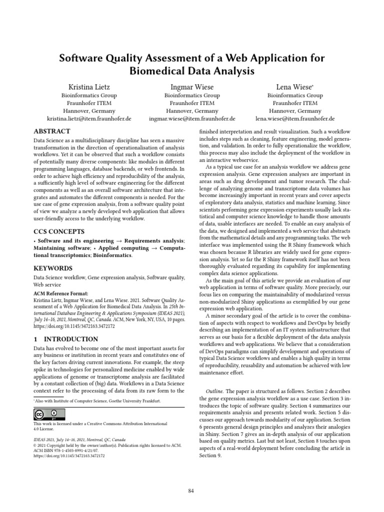 Software Quality Assessment of A Web Application For Biomedical Data Analysis | PDF | Dna ...
