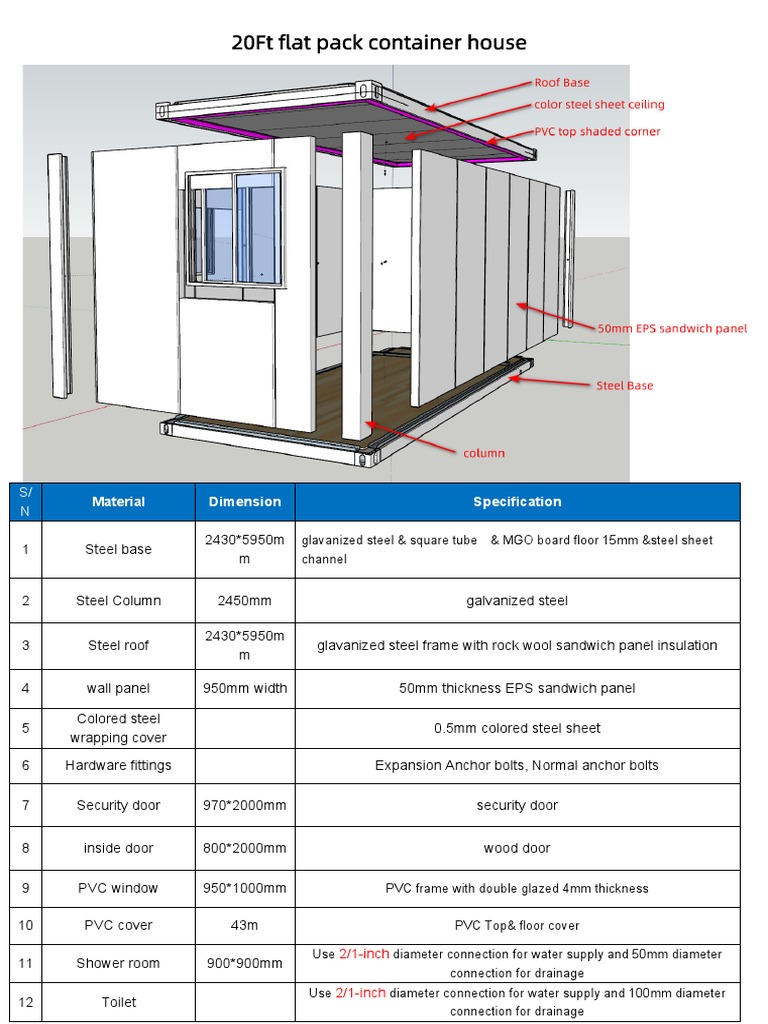 20Ft flat pack container house BOM list | PDF | Door | Pipe (Fluid ...