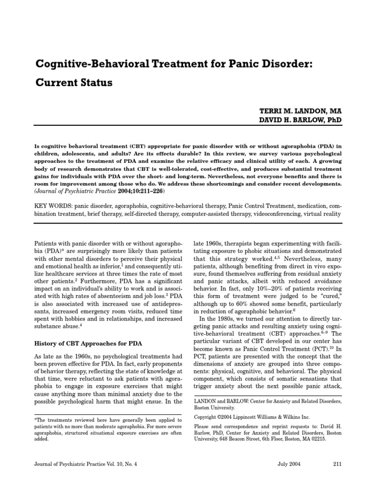 D. Barlow - Cognitive-Behavioral Treatment For Panic Disorder Current Status | PDF | Cognitive ...