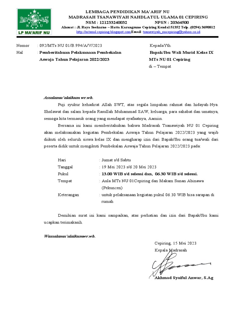 Surat Izin Peserta Didik | PDF