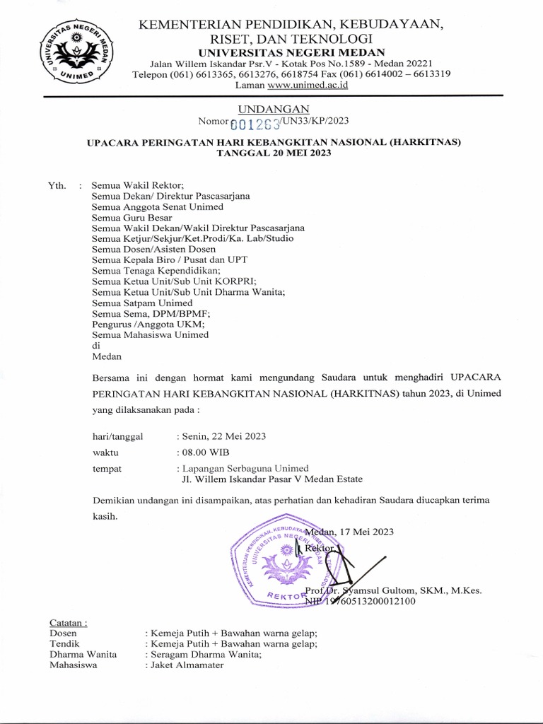 Undangan Upacara Harkitnas Lingkungan UNIMED | PDF Undangan Upacara Harkitnas Lingkungan UNIMED | PDF