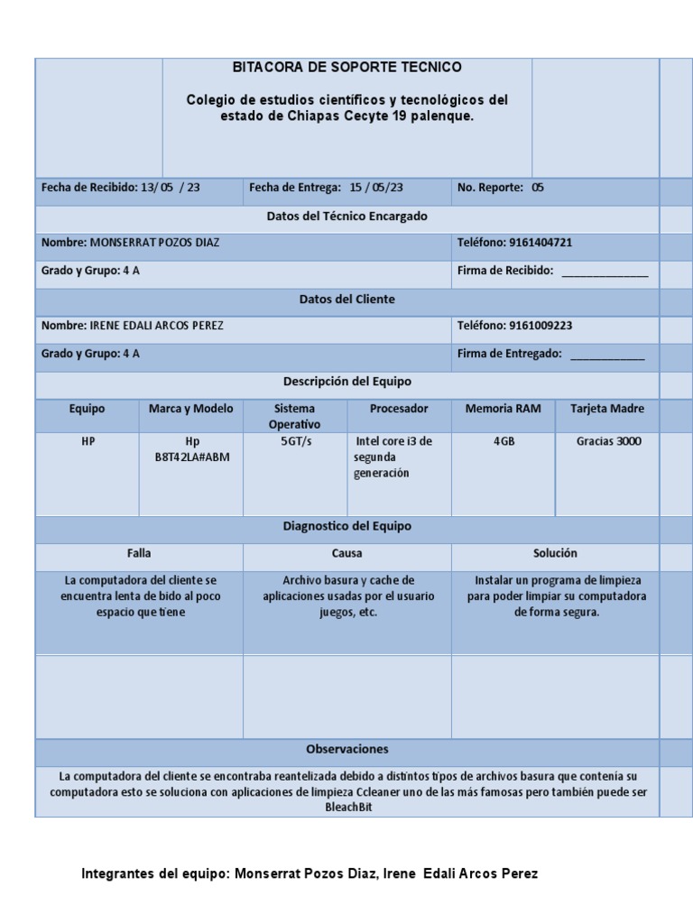 Bitacora Rellena | PDF