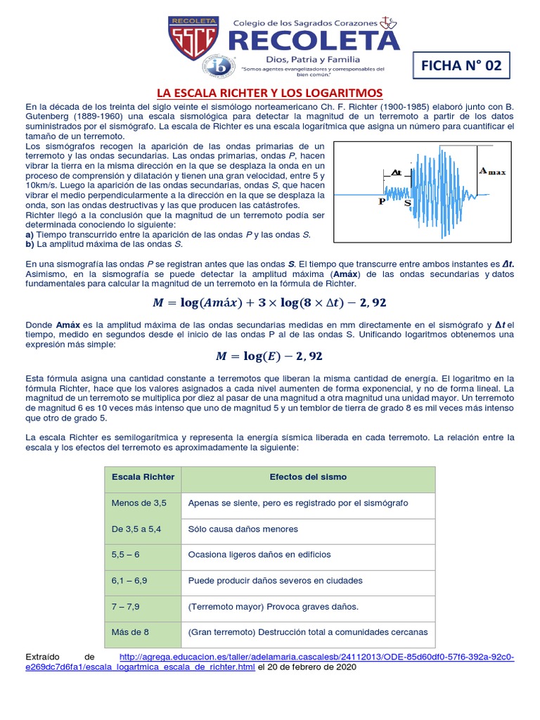 Ficha 02 - Logaritmos | PDF | Temblores | Logaritmo