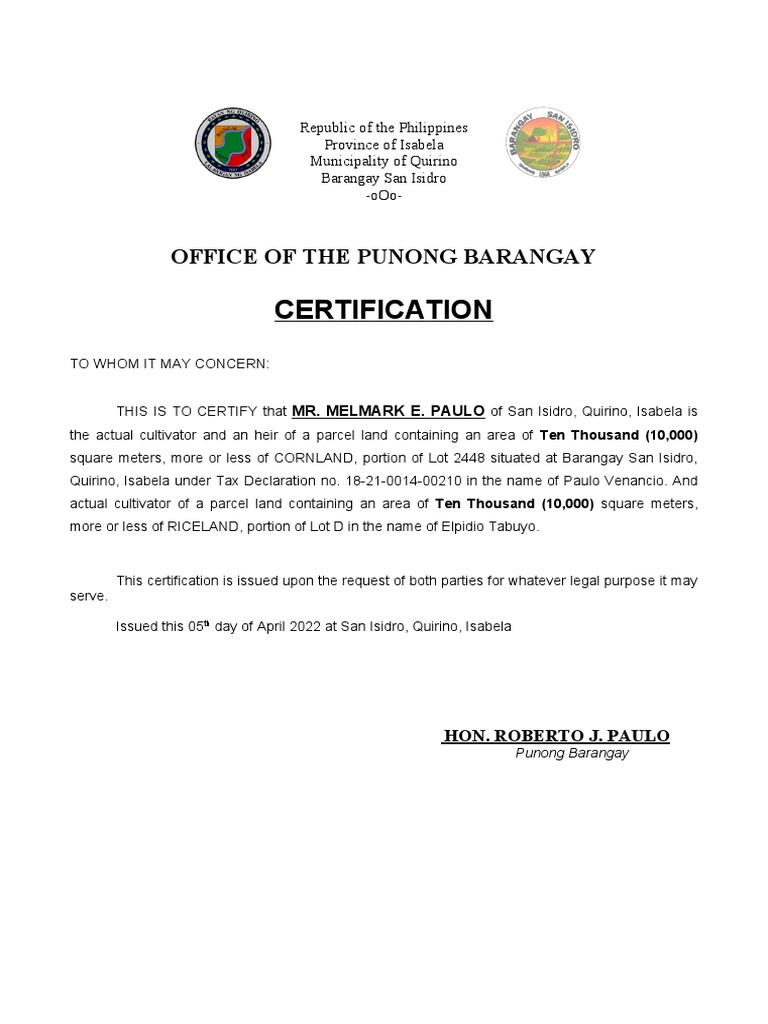 Certification Actual Cultivator | PDF