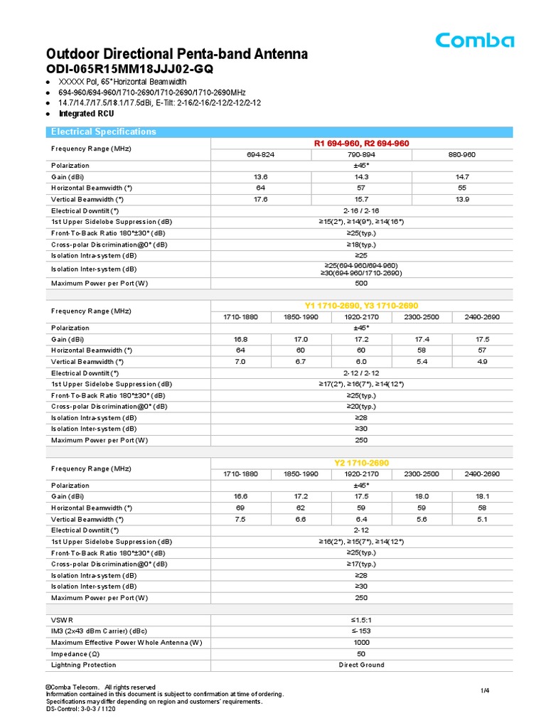 C2 - Comba - Odi 065R15MM18JJJ02 GQ DS 3 0 3 | PDF | Antenna (Radio ...