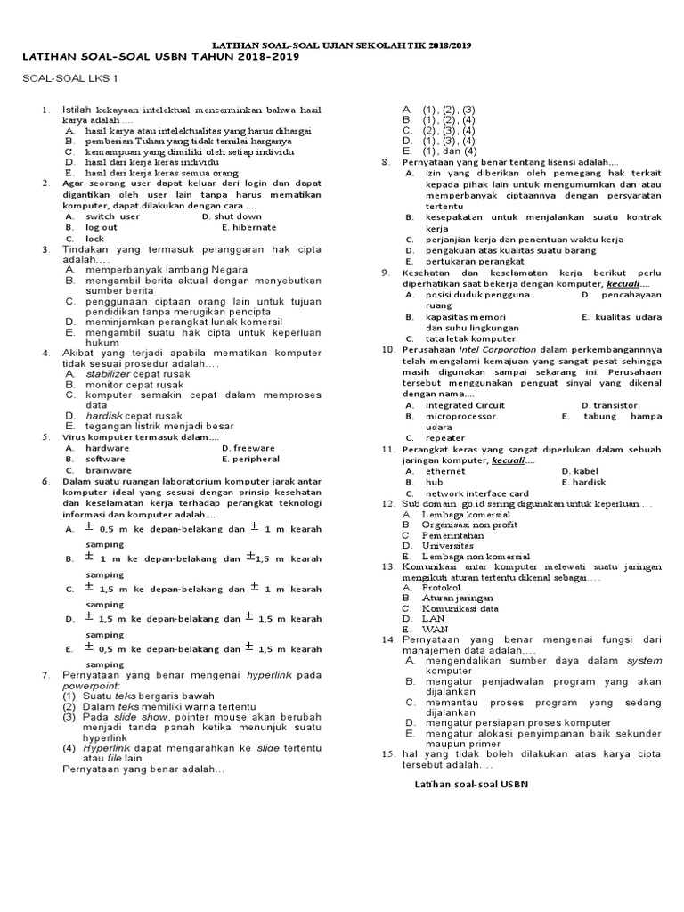 Latihan Tik Soal-Soal Usbn 18-19 | PDF
