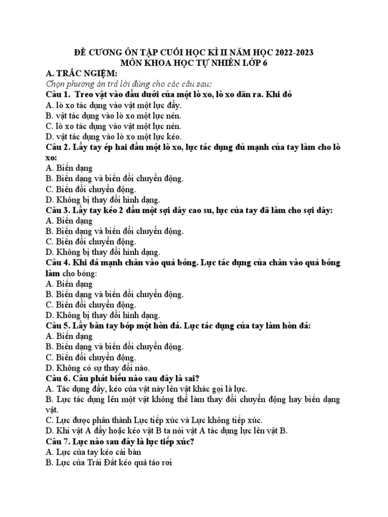 Đề Cương Ôn Tập KHTN 6 Kì 2 (22-23) | PDF