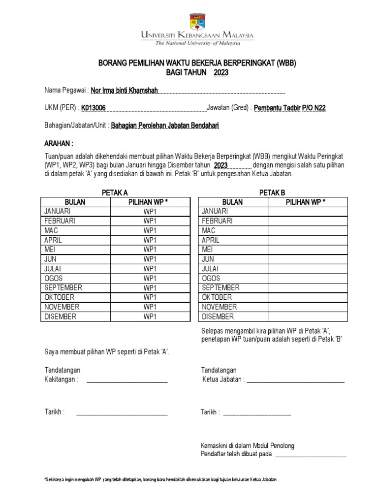 Borang Waktu Berperingkat | PDF