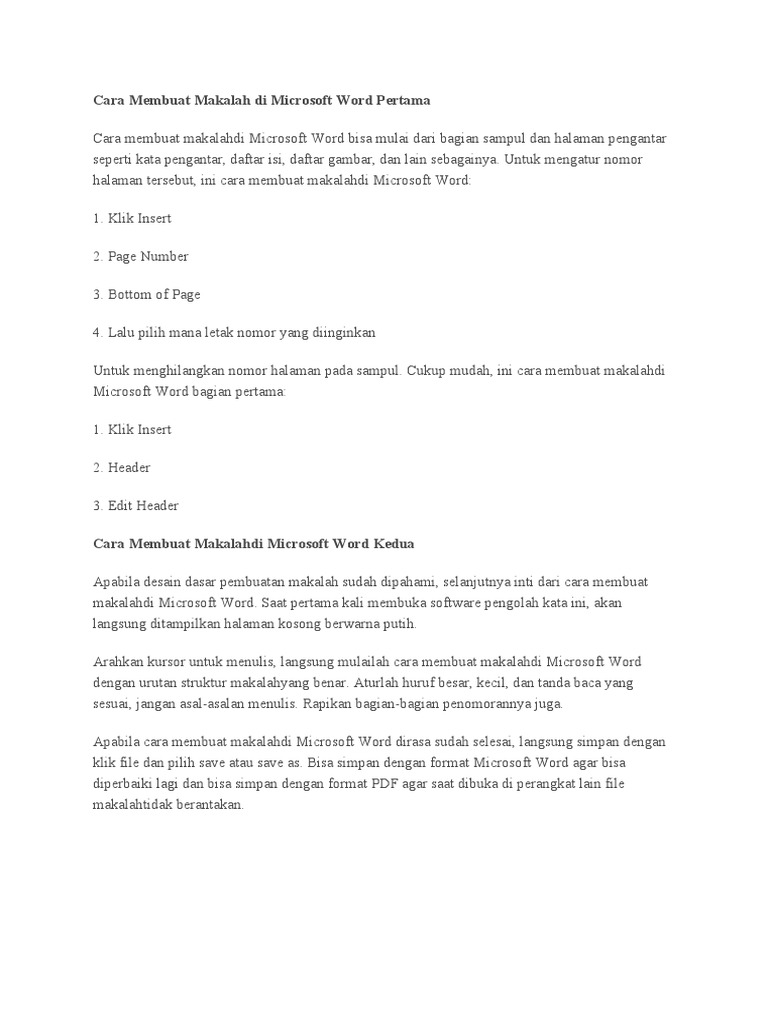 Cara Membuat Makalah Di Microsoft Word Pertama Pdf