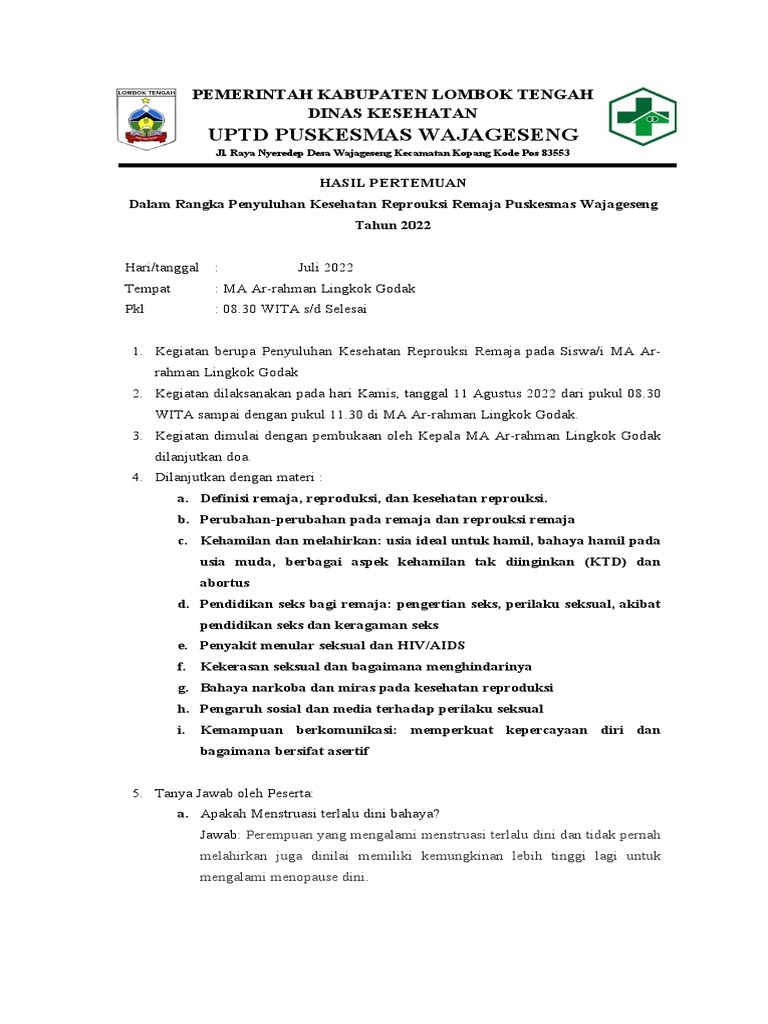 Notulensi MA Ar Rahman Lingkok Godak | PDF