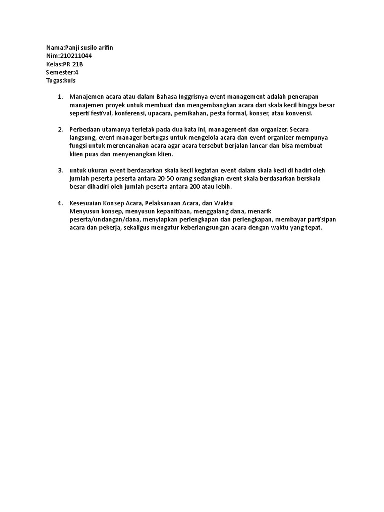 Kuis Event PR | PDF | Karier & Perkembangan