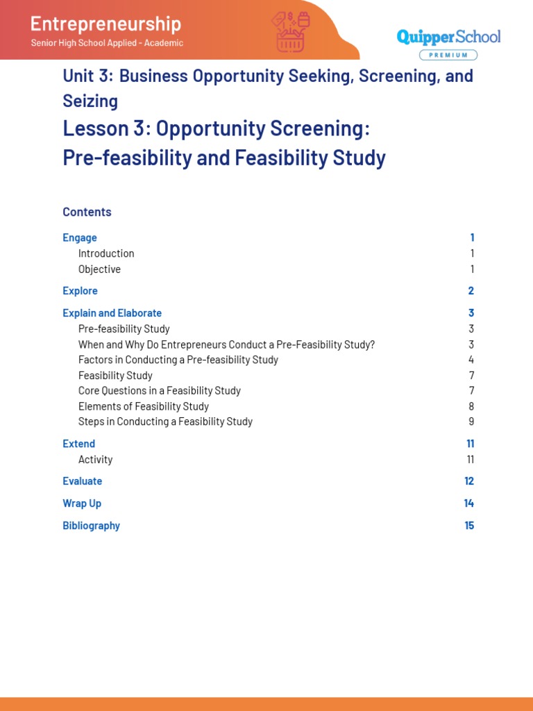 ENT SG Unit3 Lesson3 Final | PDF | Feasibility Study | Entrepreneurship