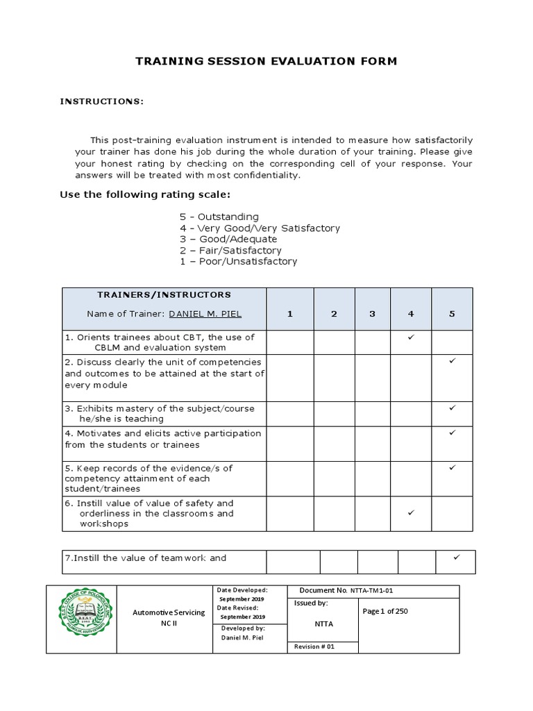 Training Session Evaluation Form | PDF