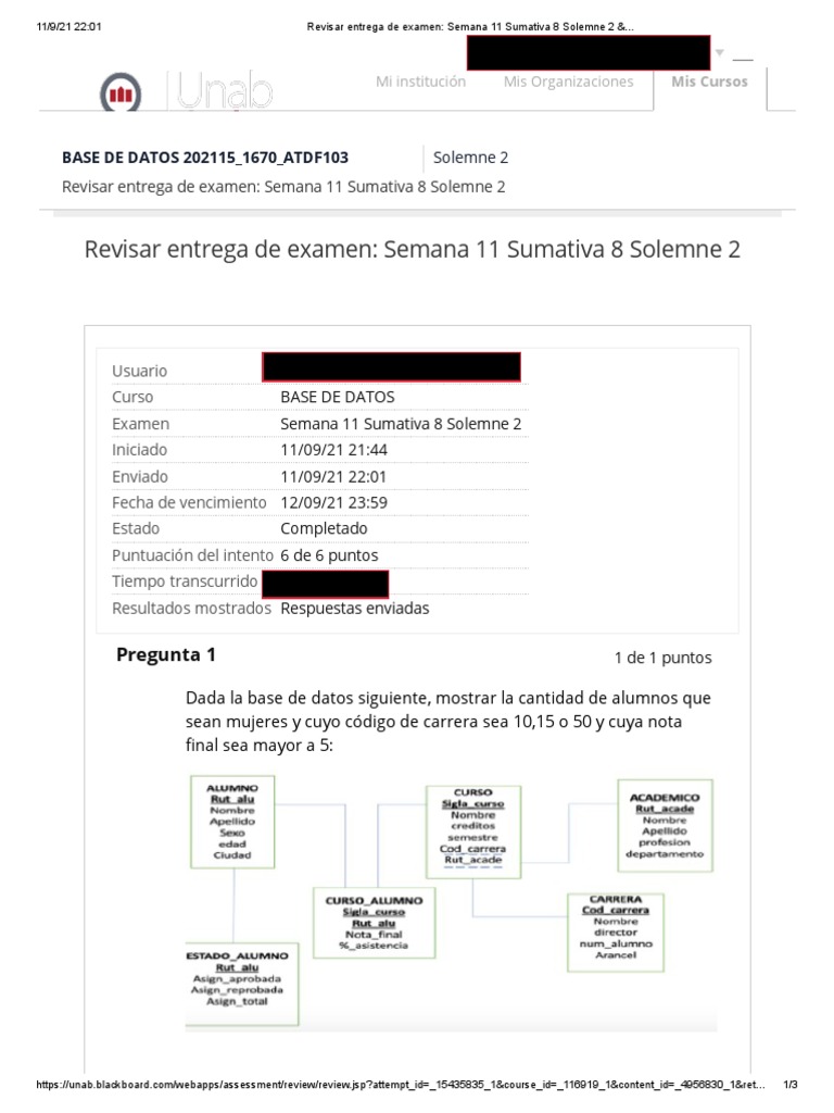Revisar Entrega de Examen - Semana 11 Sumativa 8 Solemne 2 - .. | PDF | SQL | Tecnologías de la ...