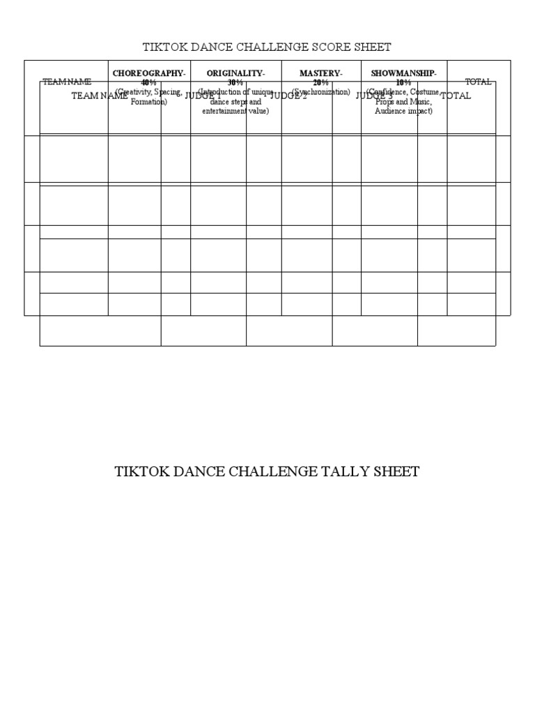 TikTok Dance Challenge Score Sheet | PDF